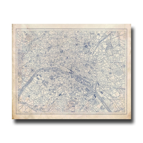 Paris Map Street Map Blue Blueprint Poster Print | Etsy