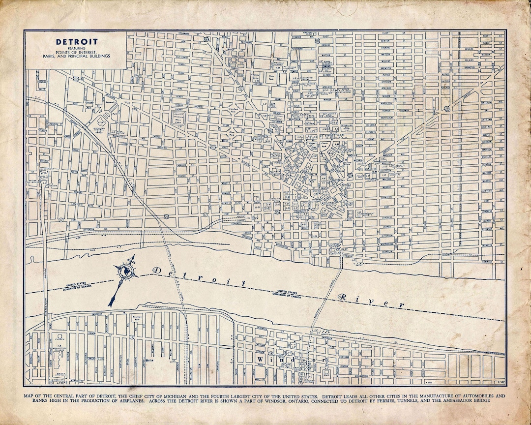Detroit - Map - Blueprint - Vintage - Print - Poster - Etsy