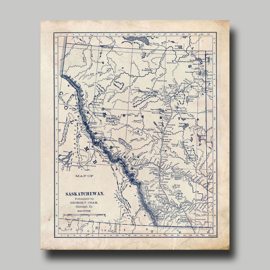 Saskatchewan - Map - State Map - Vintage - Blueprint - Print - Poster ...