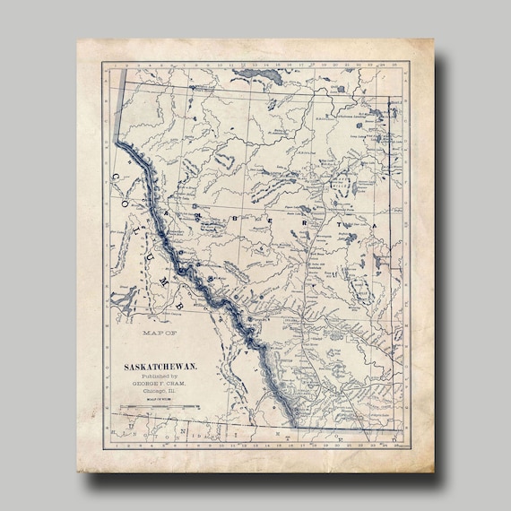 Saskatchewan Map State Map Vintage Blueprint Print | Etsy