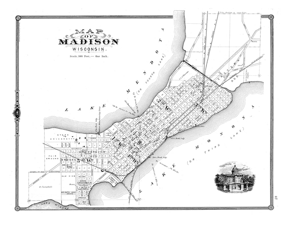 Madison Wisconsin Map Street Map Vintage Poster Print | Etsy