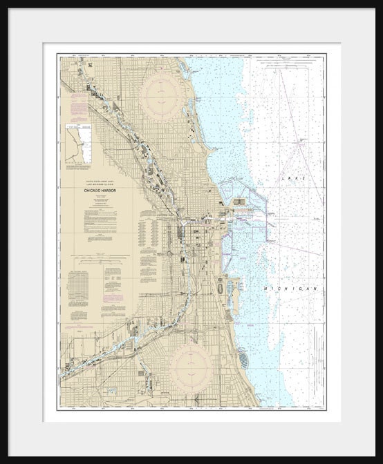 Chicago Map Nautical Map Nautical Chart Map Art Lake - Etsy