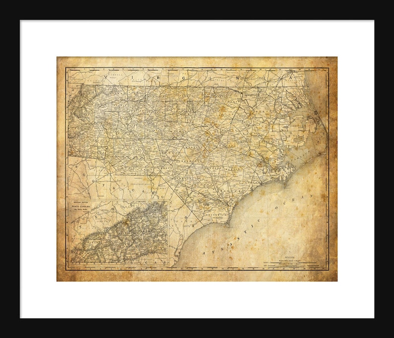North Carolina State Map Vintage Print Poster Grunge - Etsy