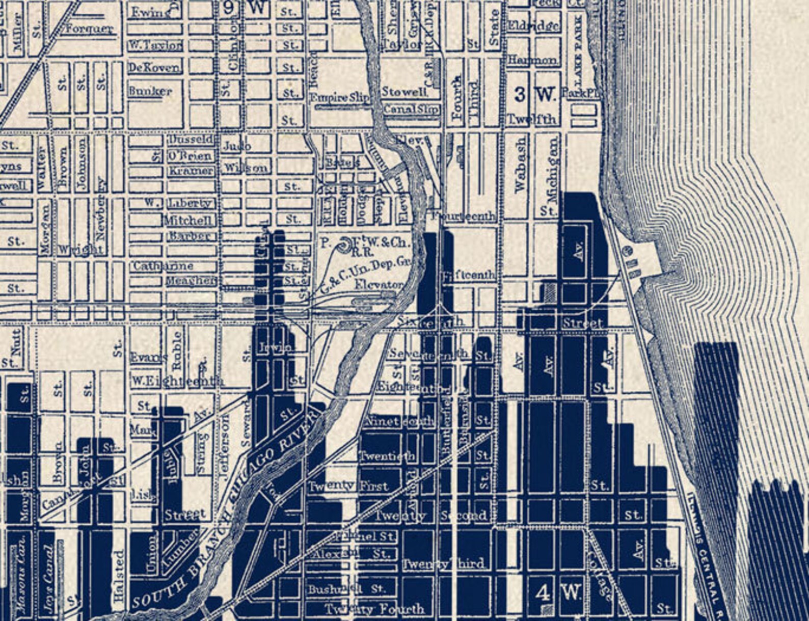 Chicago Map Street Map Vintage Blueprint Grunge - Etsy