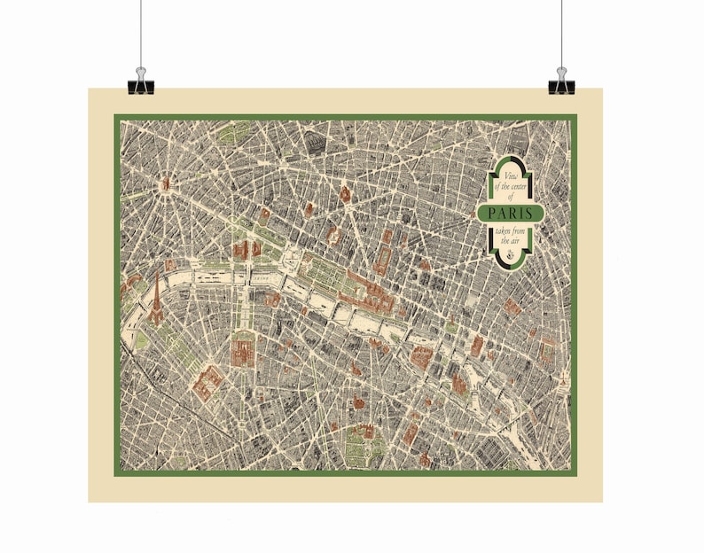 Paris Map Monuments Street Map Print Poster | Etsy
