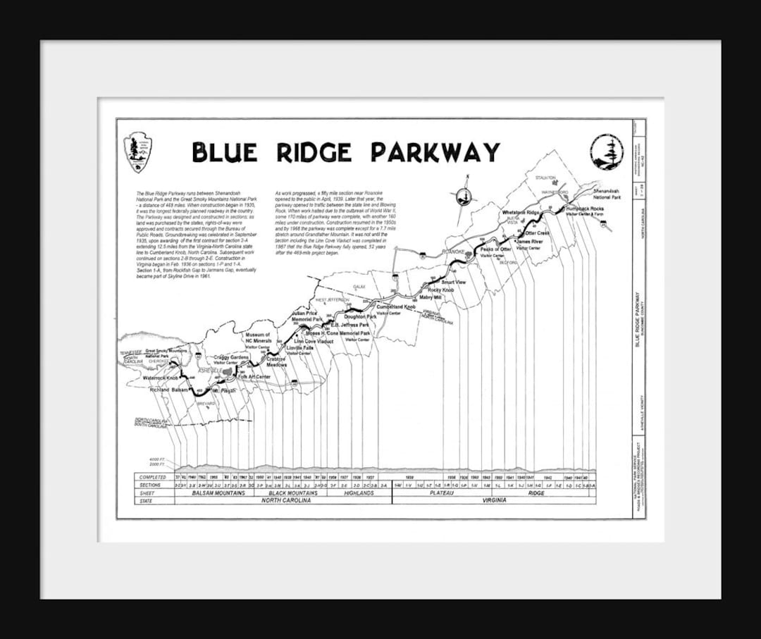 Blue Ridge Parkway - Mountains - Highway -map -print -poster - Etsy