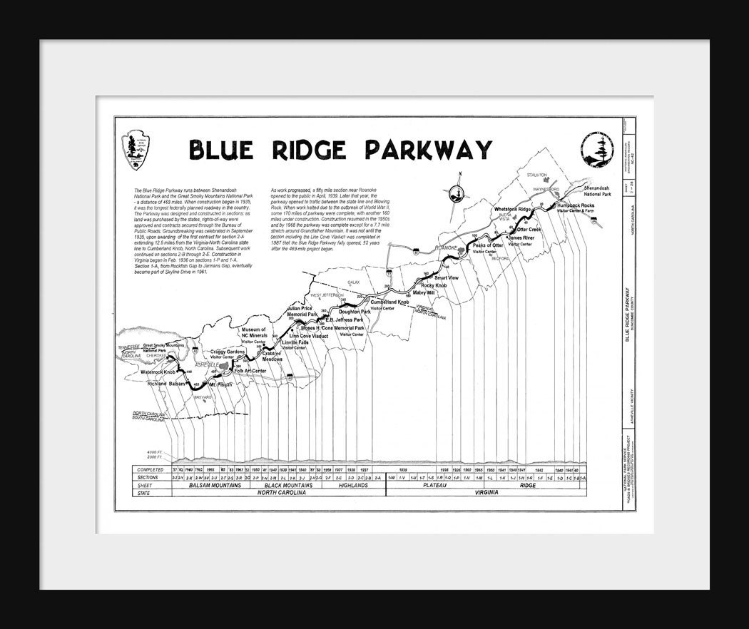 Blue Ridge Parkway Mountains Highway map print poster - Etsy