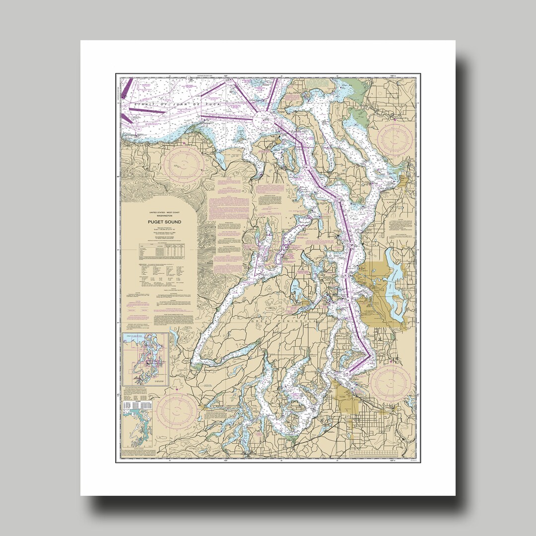 Puget Sound -nautical Map - Washington - Etsy