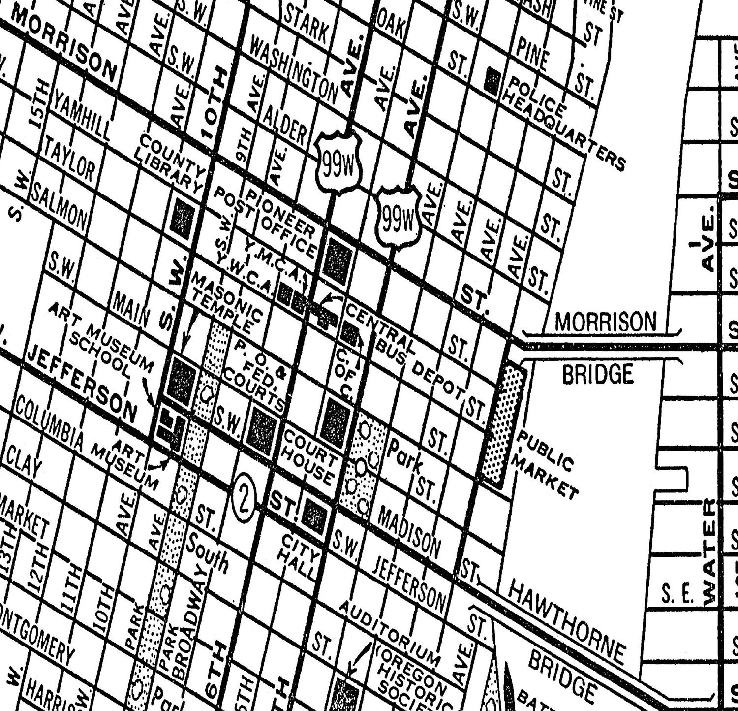 Portland Street Map Vintage Print Poster Black and White - Etsy