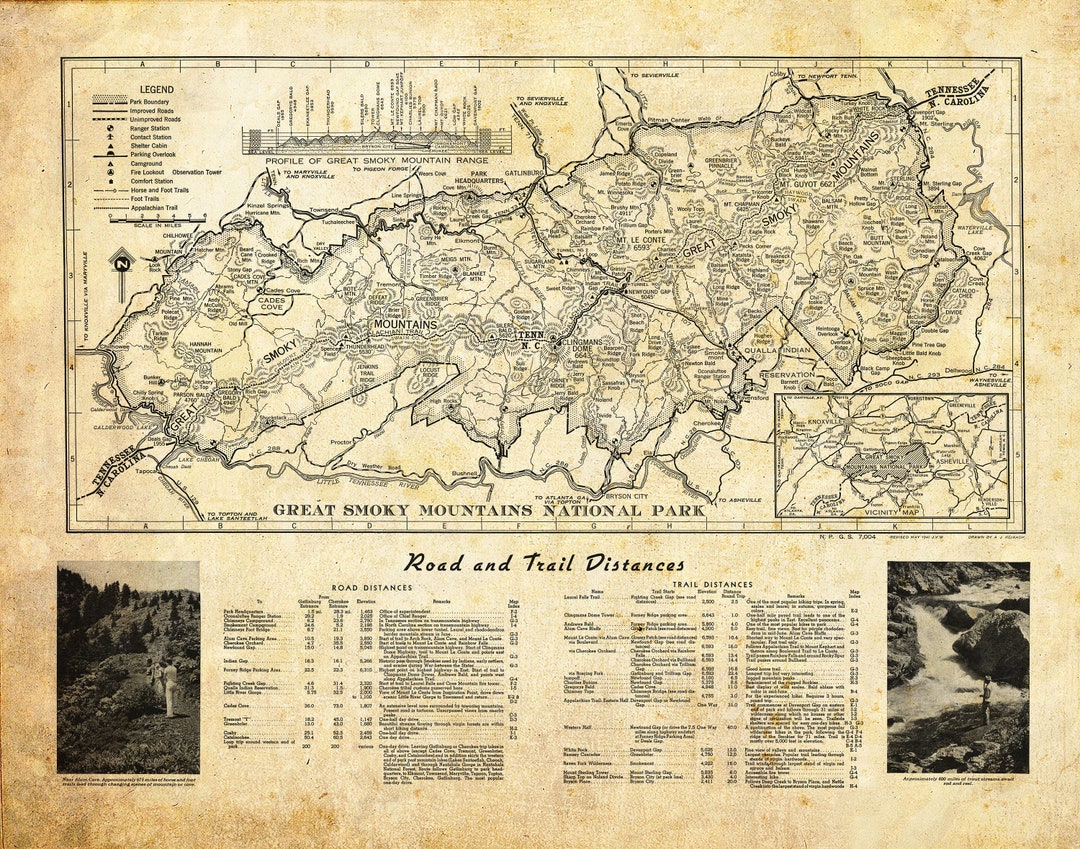 Great Smokey Mountain - National Park - Map -print -poster - Sepia - Etsy