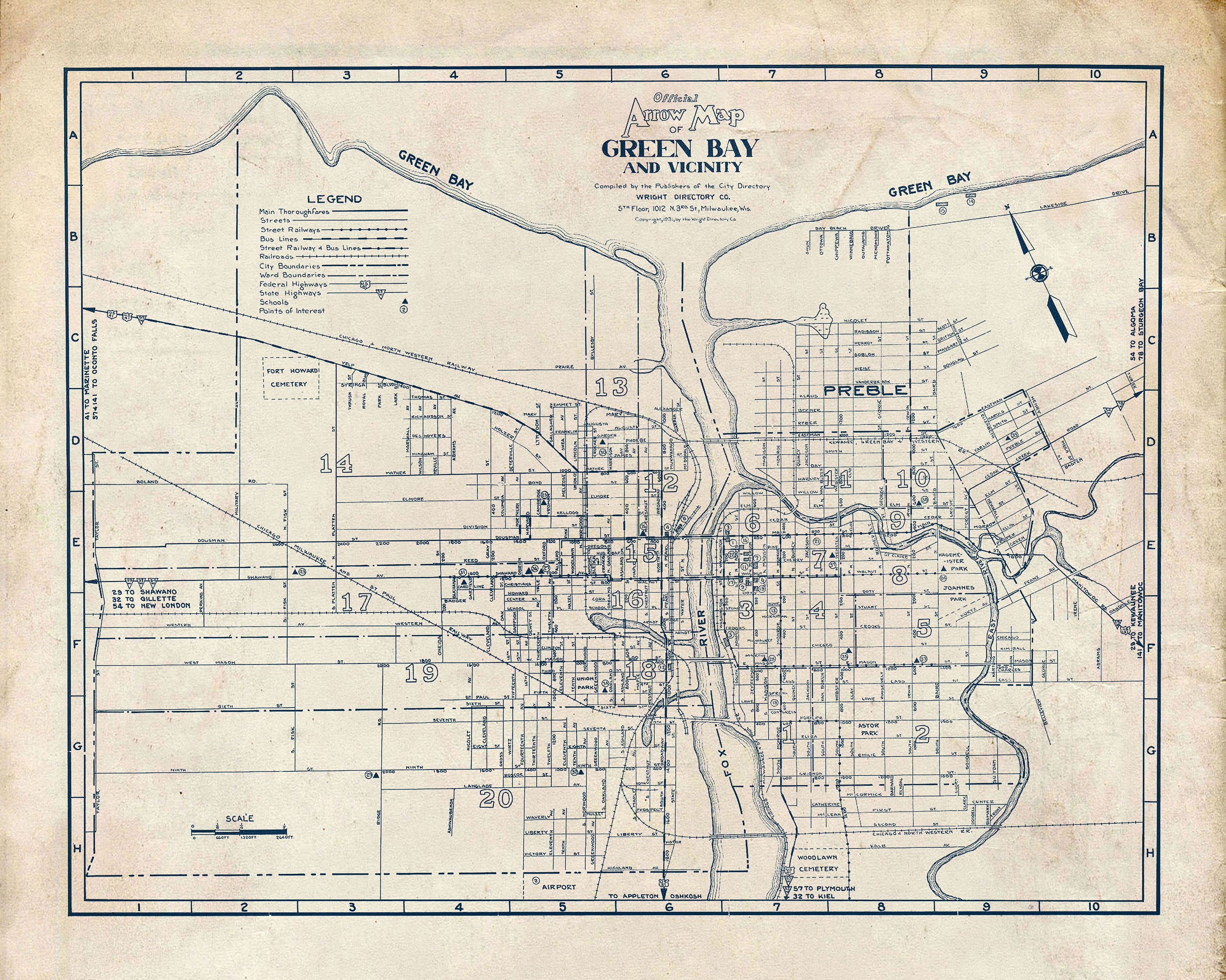 Green Bay Map Street Vintage Poster Print Blueprint | Etsy