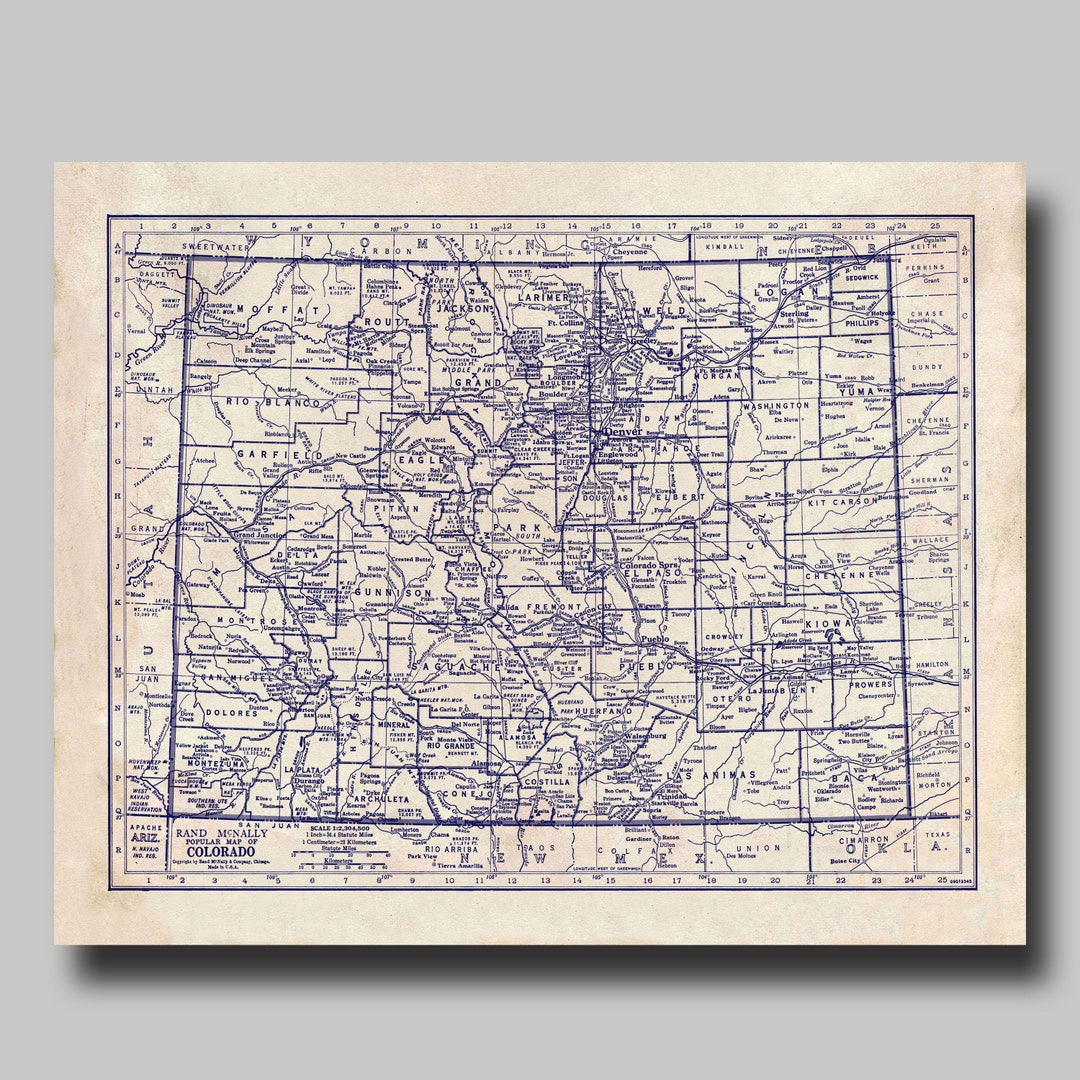Colorado - Map - State Map - Vintage - Blueprint - Print Poster - Etsy