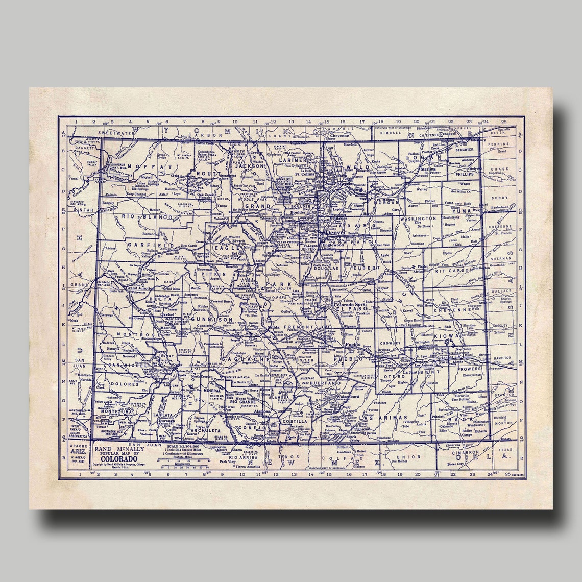 Colorado - Map - State Map - Vintage - Blueprint - Print Poster - Etsy