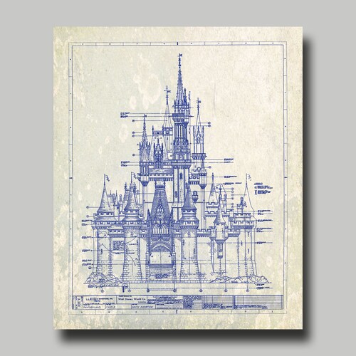 Disney World Castle Blueprint Disney Cinderella - Etsy