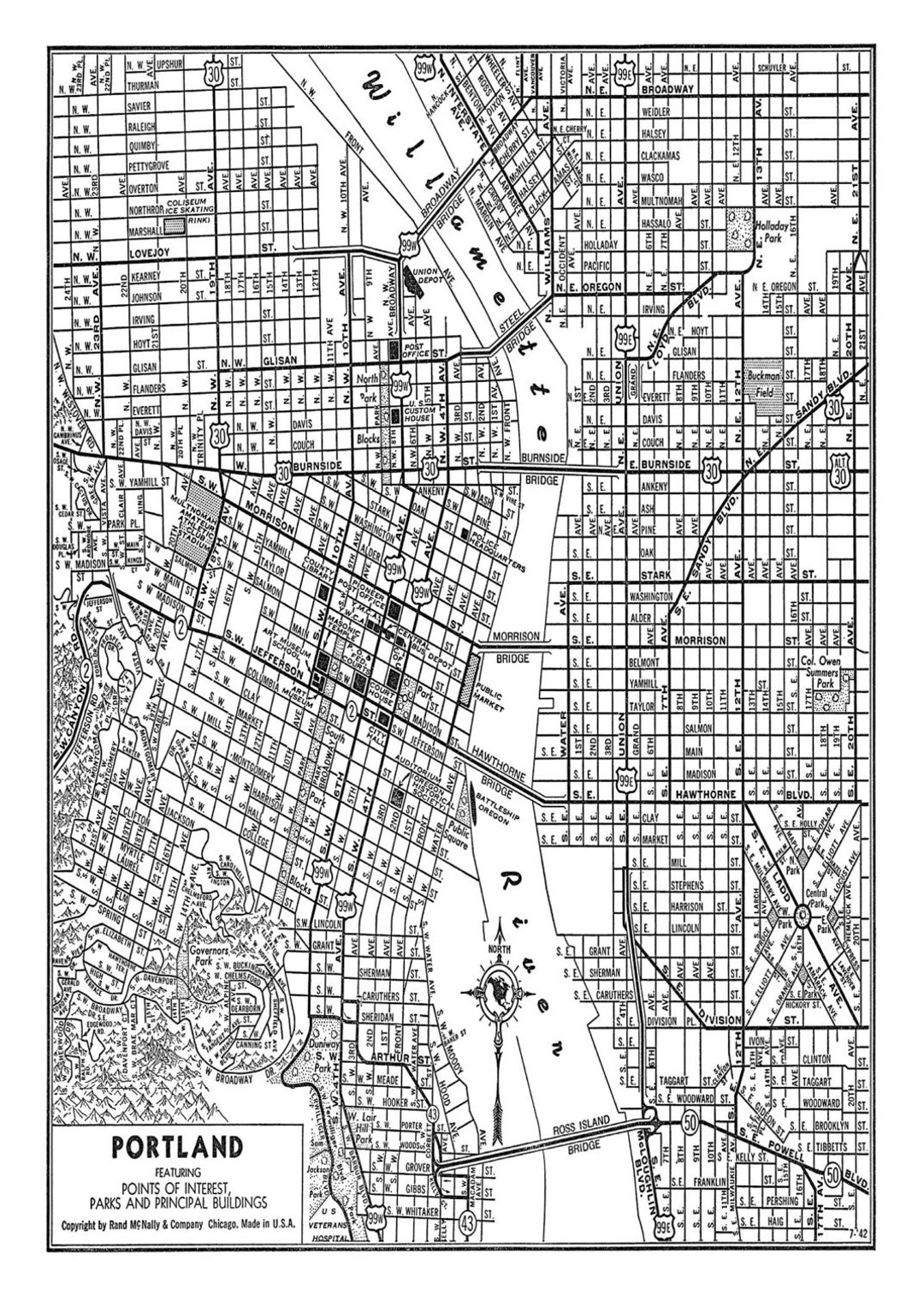 Portland Street Map Vintage Print Poster Black and White - Etsy