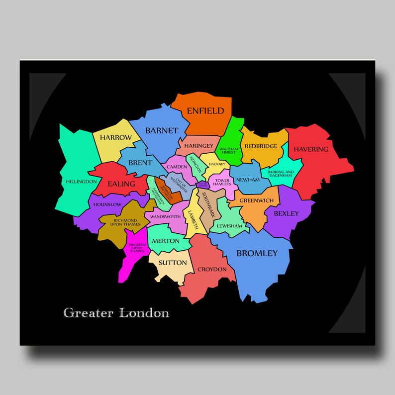 London - Map - Cental London - Multi Color - Neighborhood Map- Print ...