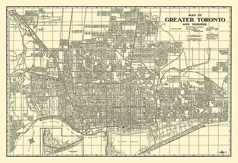 Toronto Map Vintage Street Map Print Poster Sepia Color - Etsy