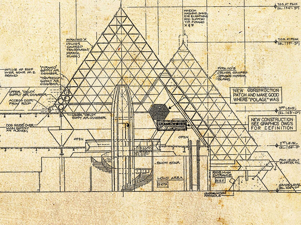 Disney World - Epcot - Blueprint - Vintage - Sepia - Black Ink - Print ...