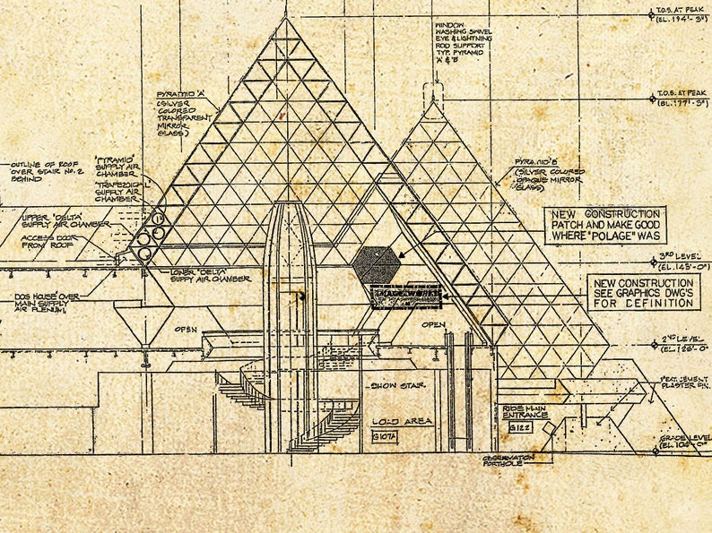 Disney World - Epcot - Blueprint - Vintage - Sepia - Black Ink - Print ...