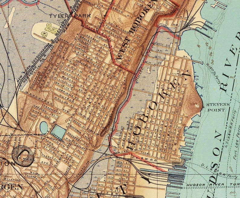 New York Map New York Harbor Newark Brooklyn Bronx | Etsy