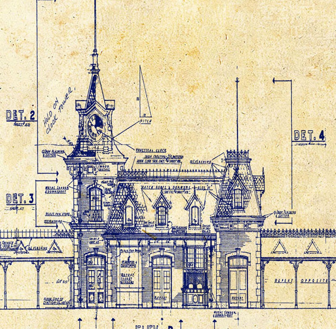 Disneyland Train Station Blueprint Disney Disneyland - Etsy
