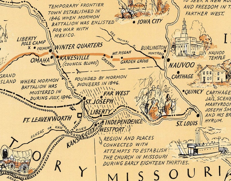 Mormon Trail Map Vintage Utah Print Poster Salt - Etsy