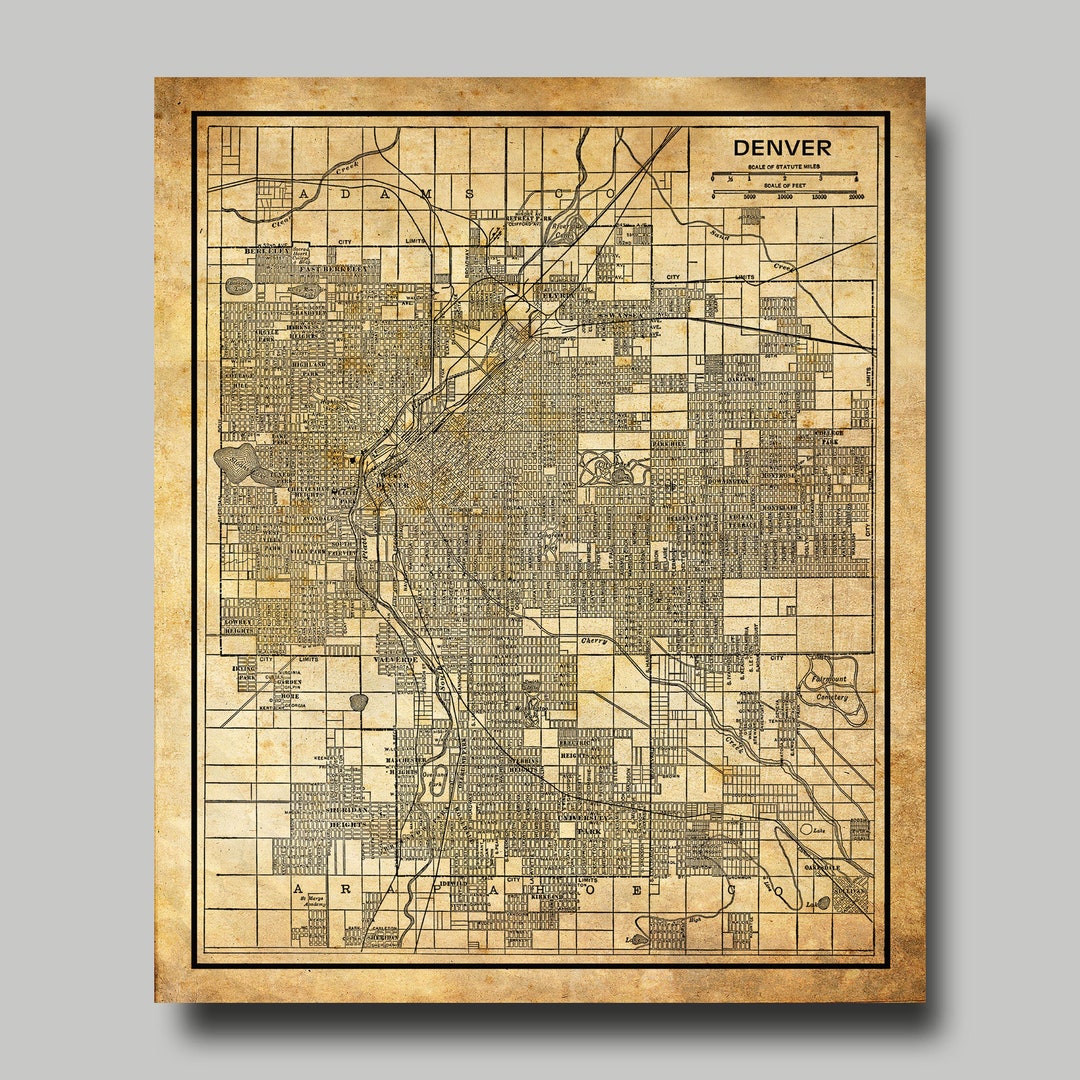 1944 Denver Colorado Street Map Vintage Sepia Grunge Print Poster - Etsy