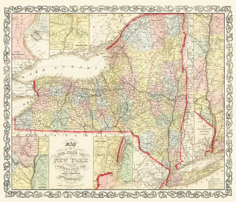 1859 Map of New York Vintage Print Poster - Etsy