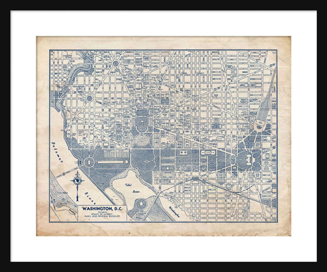 Washington DC Map Street Map Vintage Blueprint Print Poster - Etsy