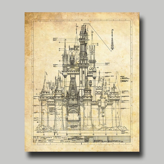 Disney World Castle Blueprint Disney Cinderella - Etsy