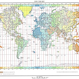 World Map of the Time Zones Full Color 1893 Print Poster - Etsy