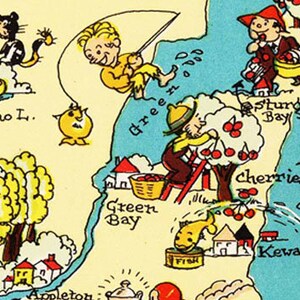 Wisconsin - Map - Vintage - Print - Poster - Cartoon - Panoramic ...
