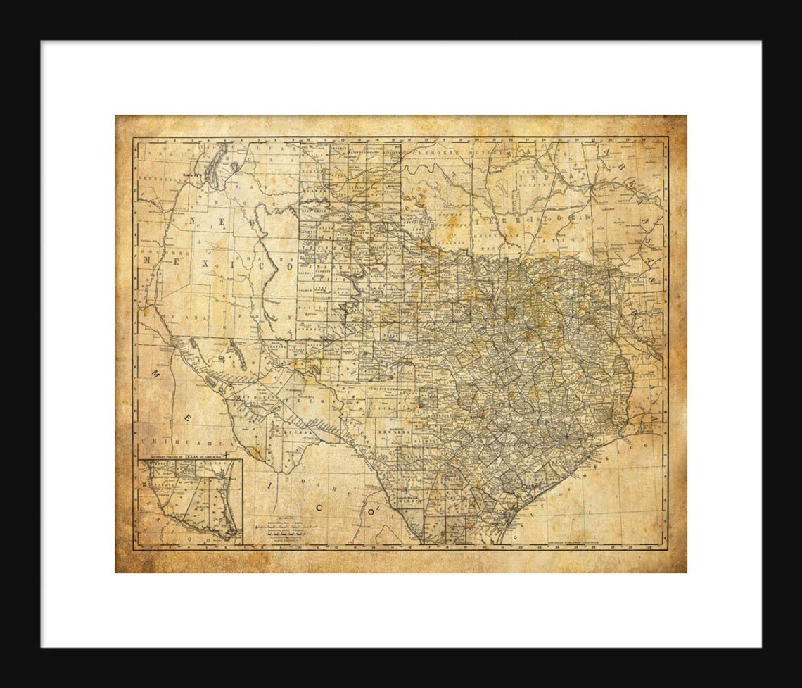 Texas State Map Vintage Print Poster Grunge | Etsy