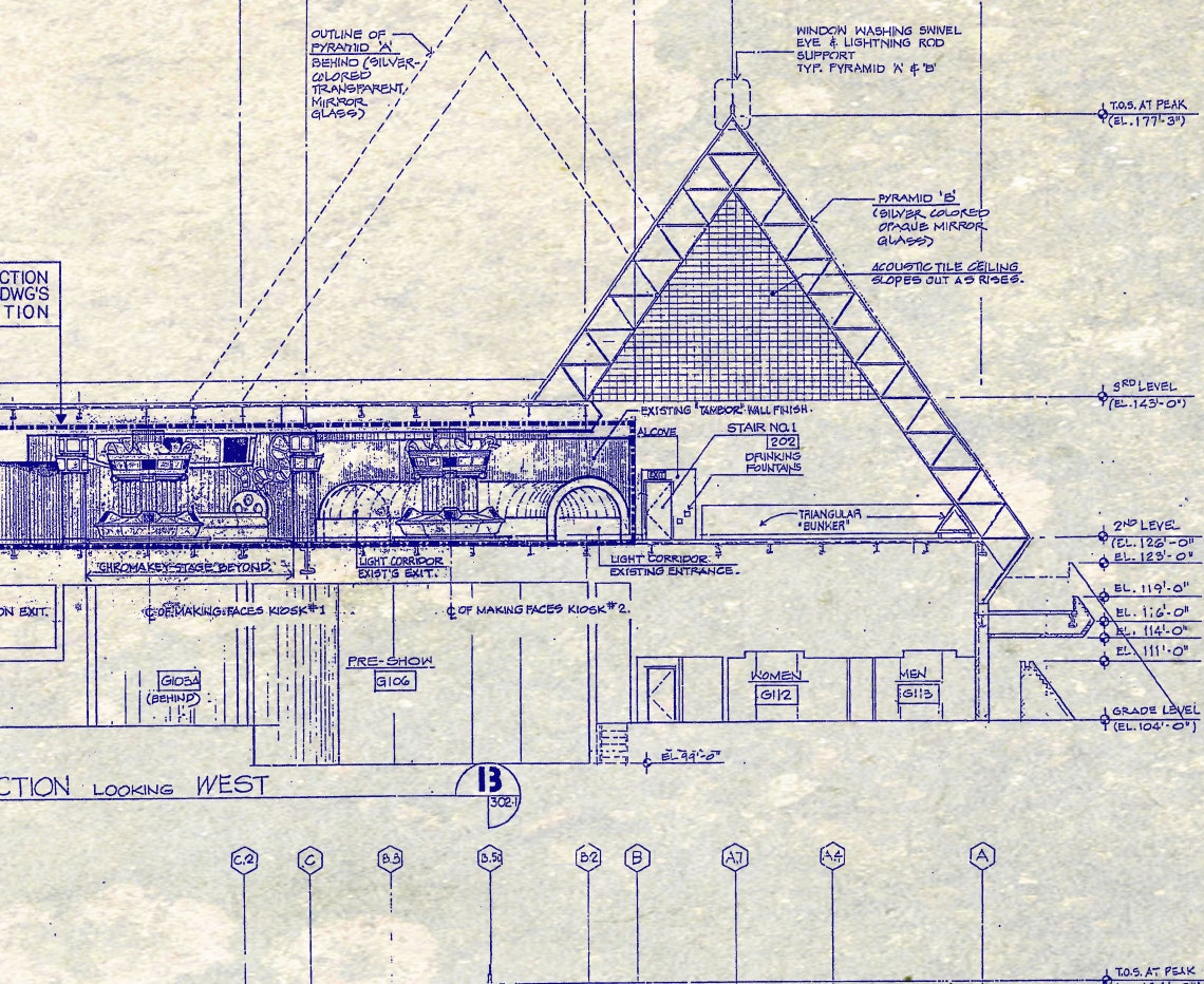 Disney World - Epcot - Blueprint - Vintage - Gray - Blue Ink - Print ...