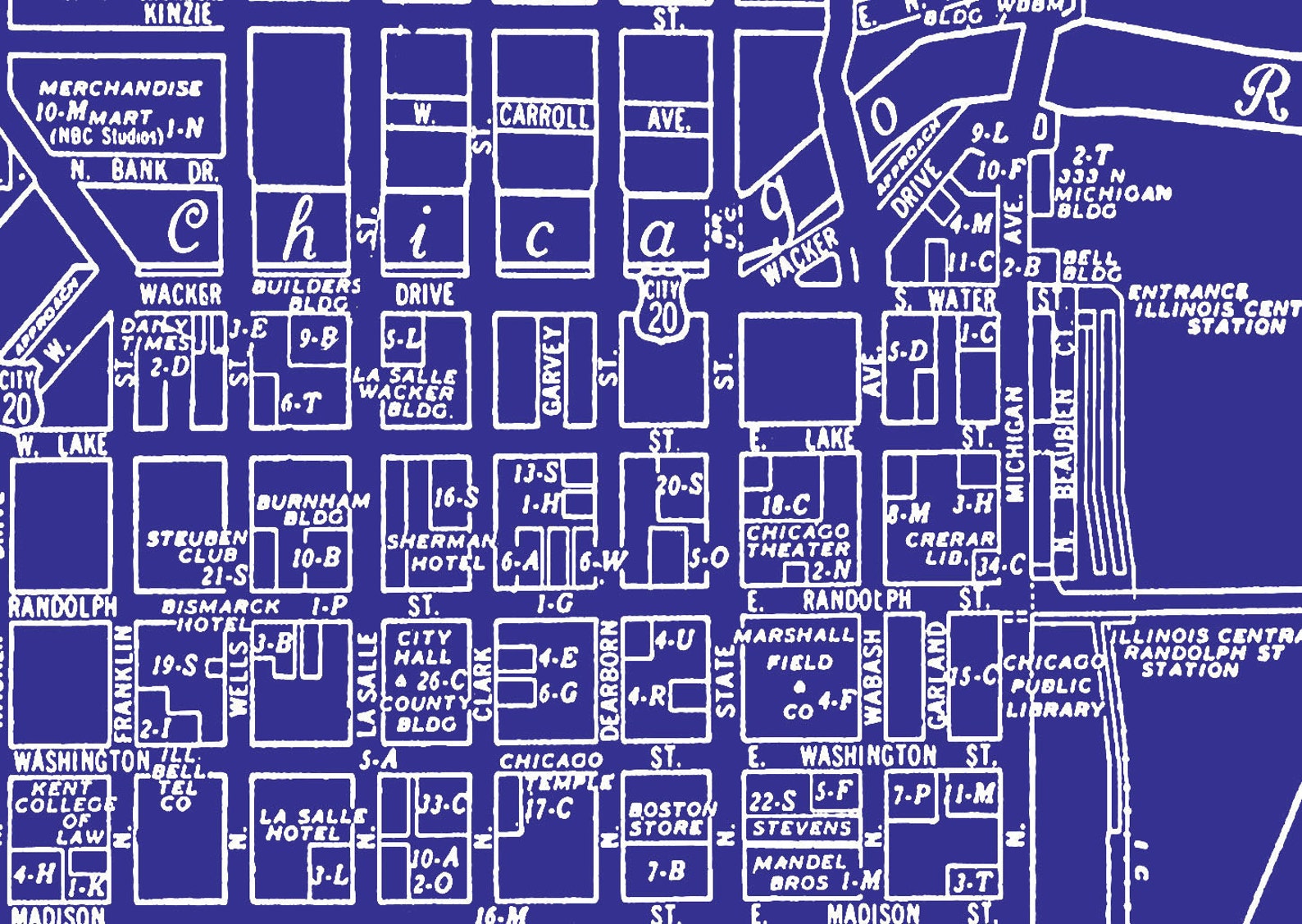 Chicago Street Map Vintage Blueprint Print Poster - Etsy