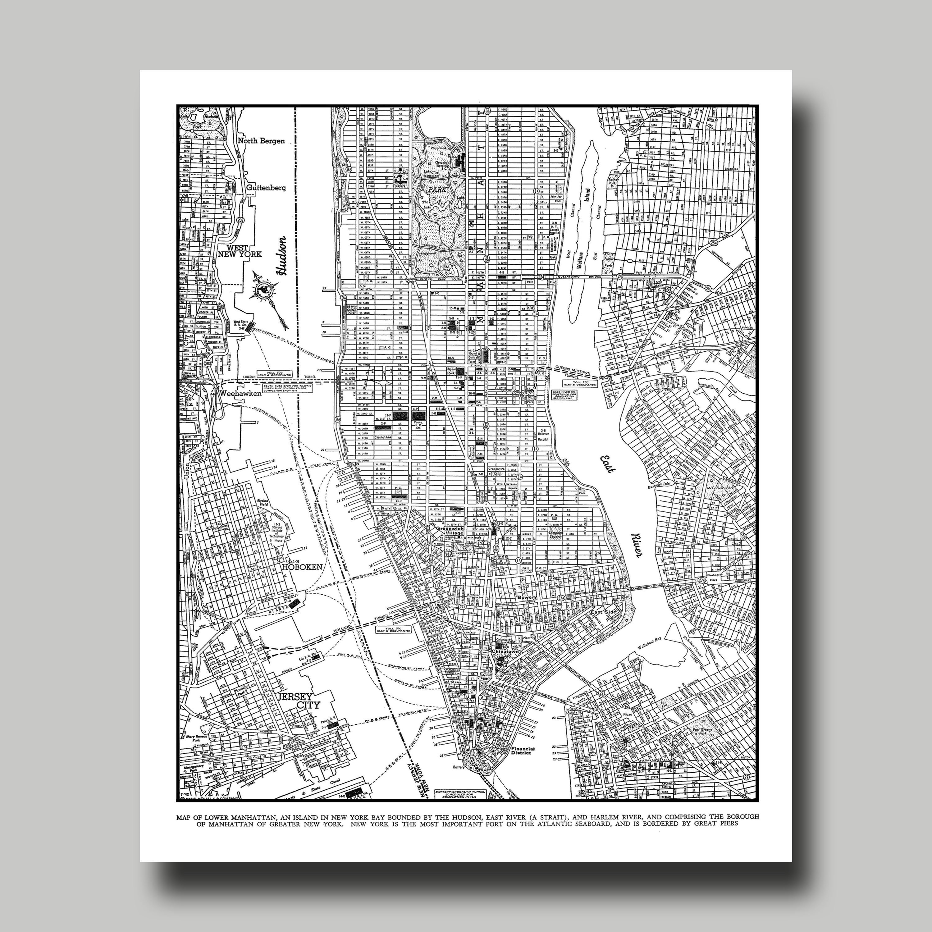 New York Map - Manhattan - Street Map - Vintage -poster - Print - Etsy