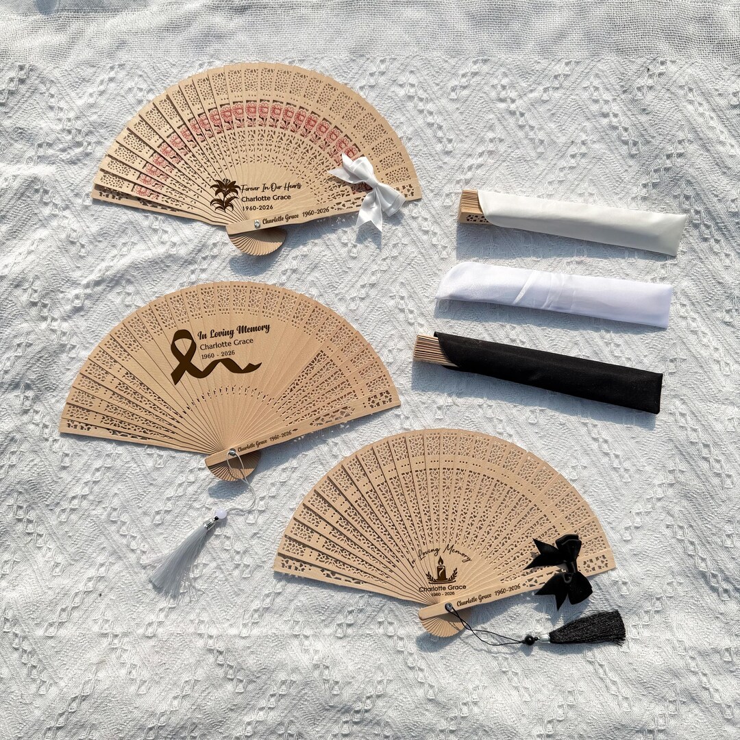 Bulk Funeral Fan Favors With Free Packaging, Custom Wooden Memorial ...