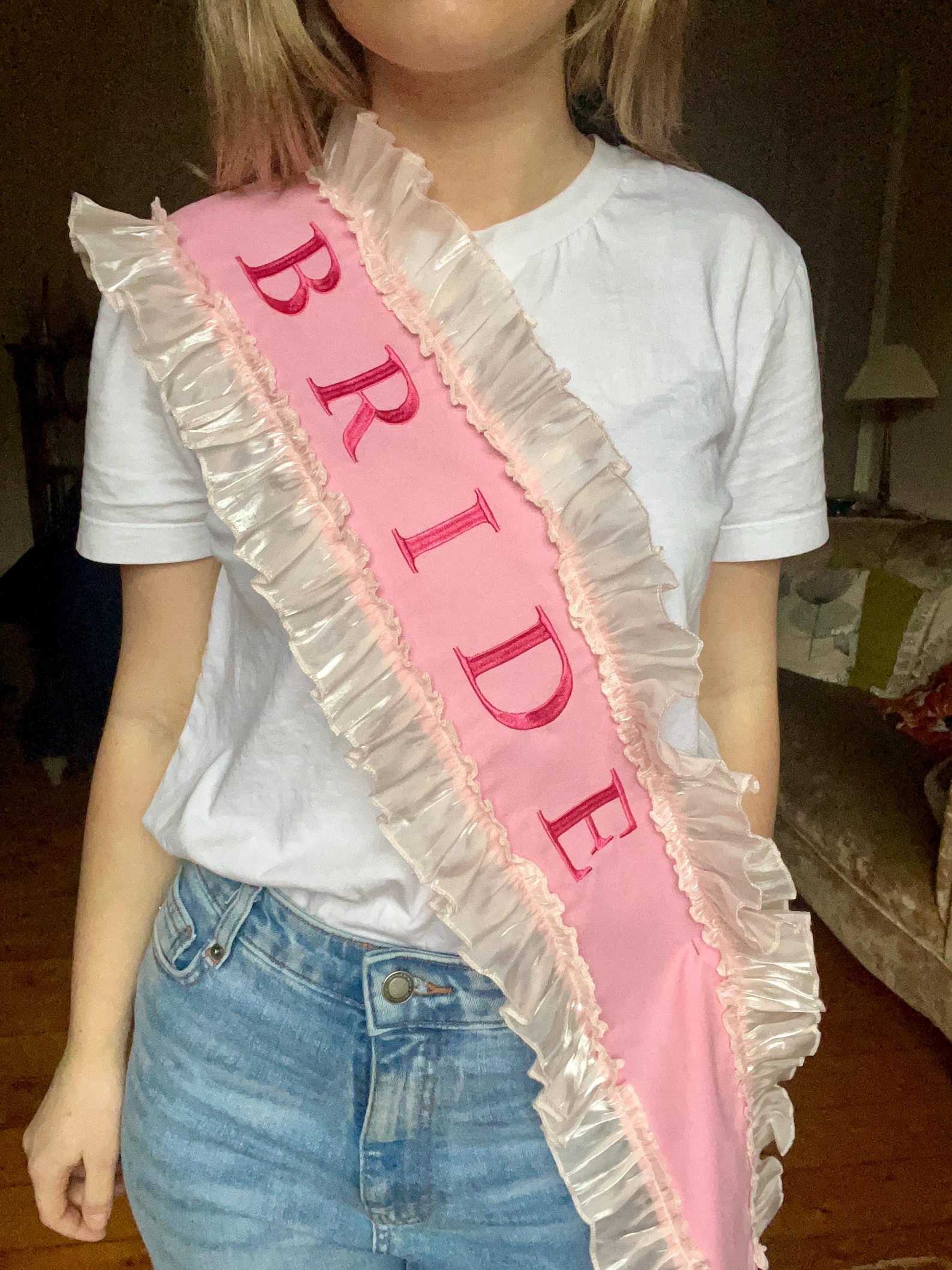 Bride to Be Sash With Ruffle Trim – Linen Blend Hen Party Bachelorette ...