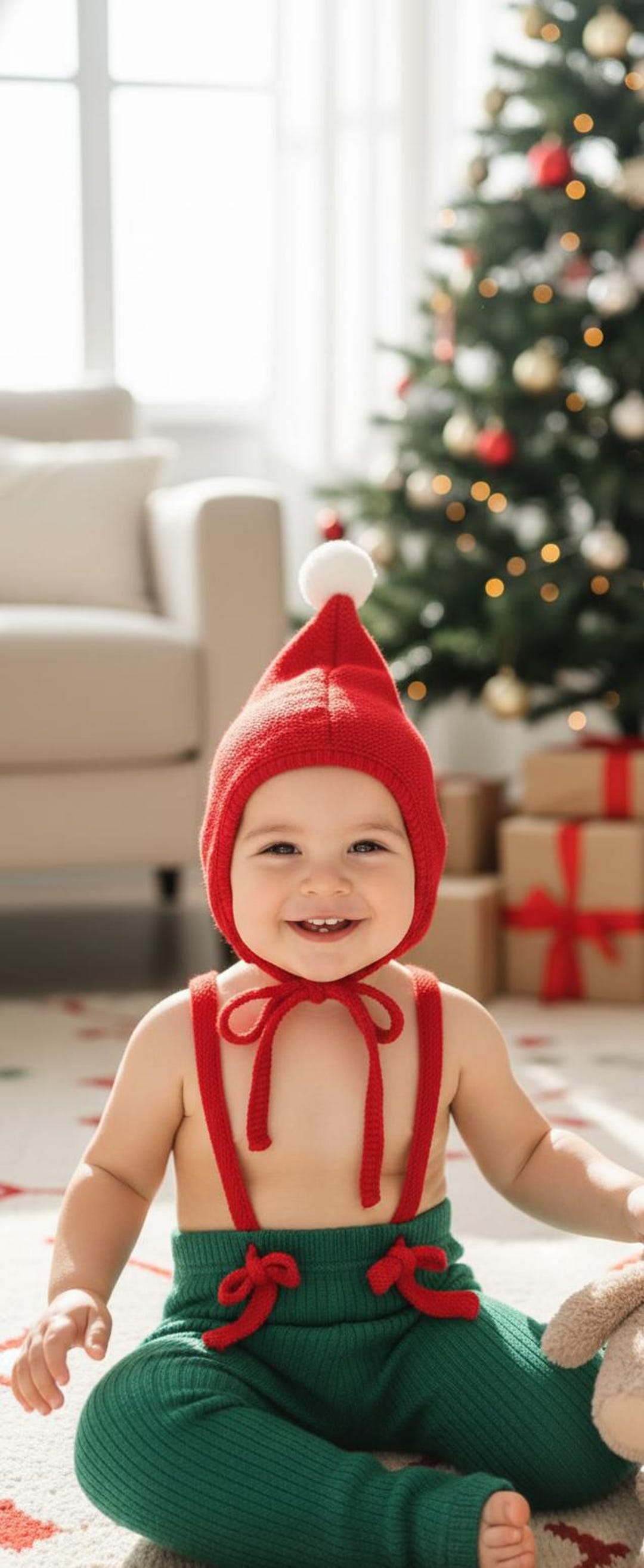 Baby Elf Outfit – Knit Christmas Hat & Suspender Pants Set - Etsy