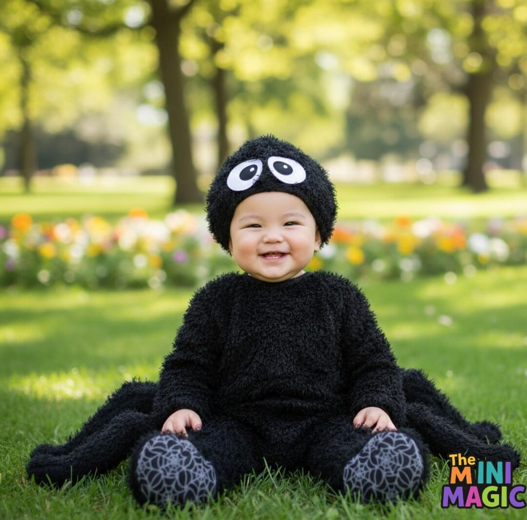 Fuzzy Spider Costume – Baby Halloween Jumpsuit With Hat, Cosplay Outfit ...
