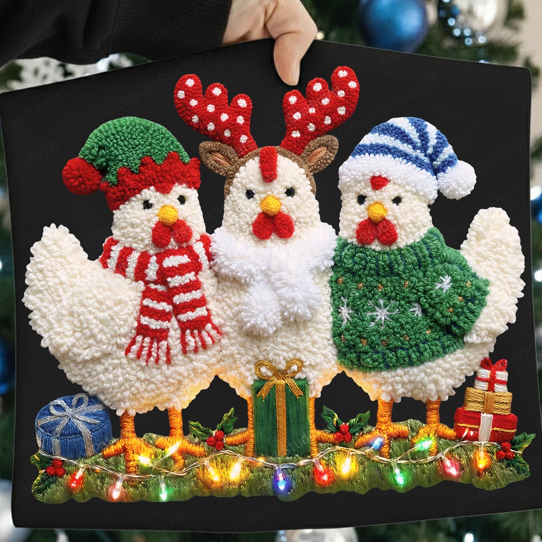Yarn Crochet Christmas Chicken PNG, Faux Yarn Farm Xmas PNG, Santa ...