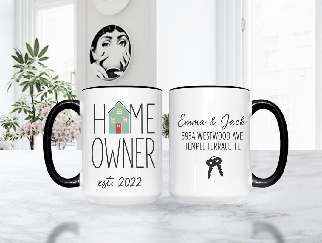 Personalized New Home Mug Set, Custom Homeowner Coffee Cup With Name ...