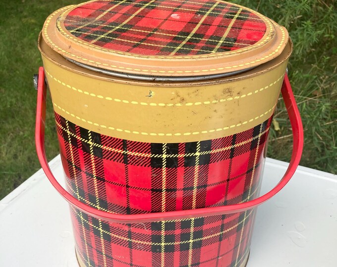 Vintage Scotch Kooler, Large Red/gold Plaid Round Cooler, Camp Ware ...