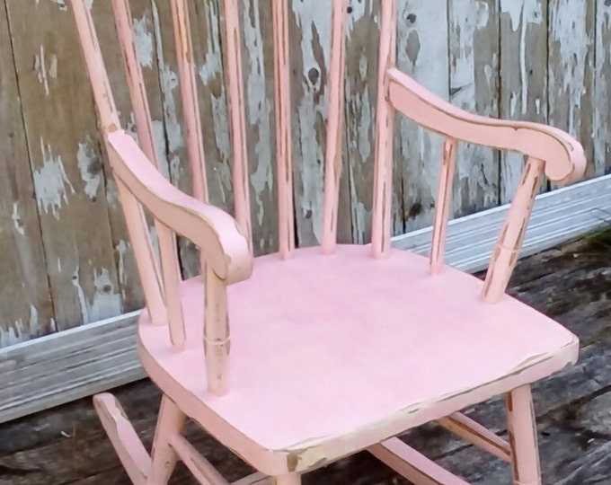 RESERVED Pink Rocking Chair, Child's Wooden Rocking Hair, Girl's, Baby ...