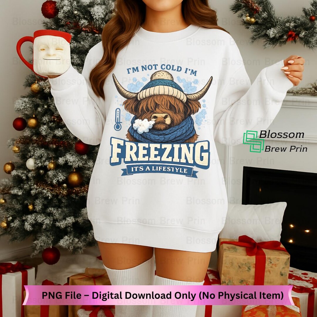 Highland Cow Winter Clipart | Freezing Cocoa Quote PNG (digital ...
