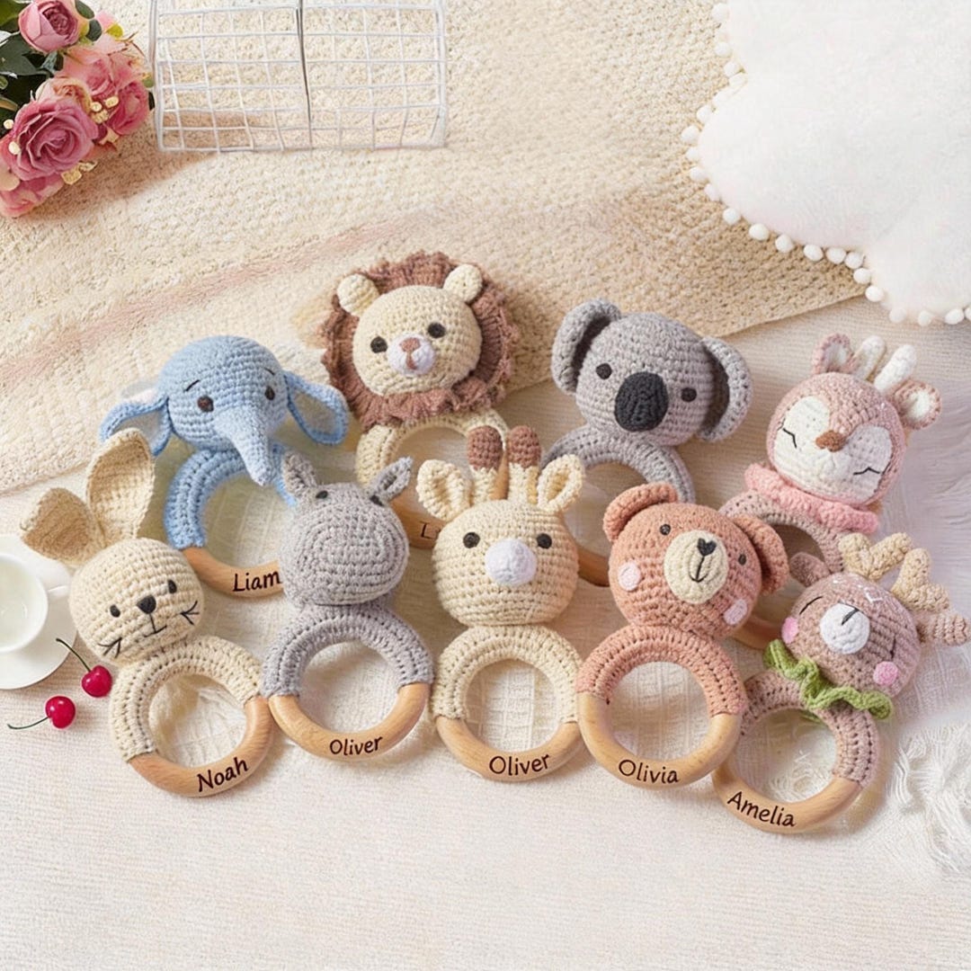 Personalized Animal Rattle, Organic Beech Wood, Baby Shower Gift - Etsy