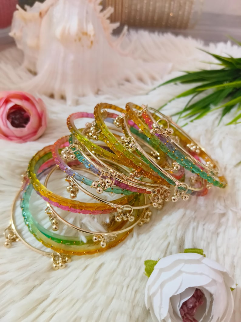 Multi Colored Ghungroo Raindrop Glass Bangle Set - With and Without ...