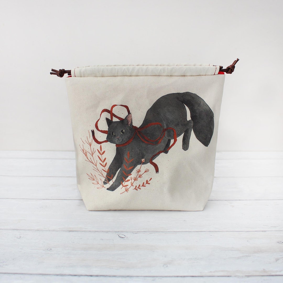 Black Cat Project Bag, Knitting Project Bag, Knitting Bag, Forest Deer ...