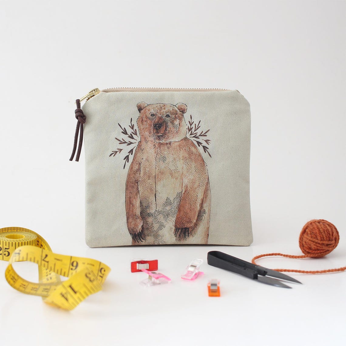 Makeup Organizer Bag, Small Cosmetic Bag, Brown Bear Bag, Woodland ...