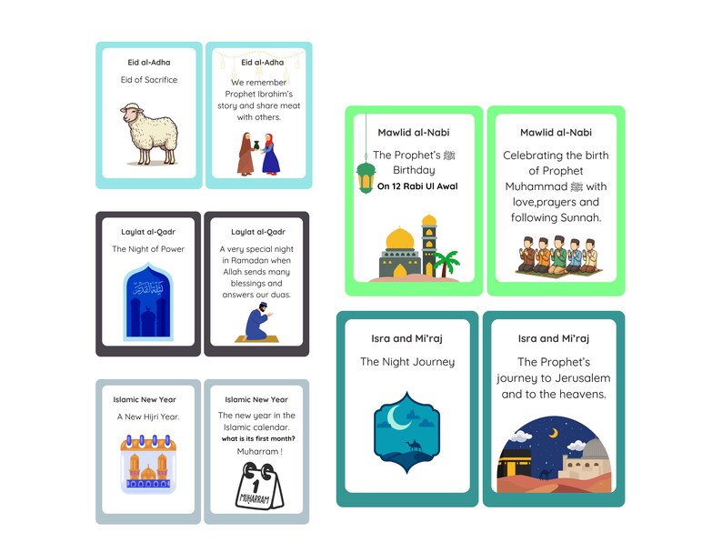 Islamic Holy Days Cards for Kids, Holidays, Education, Muslim, Eid ...